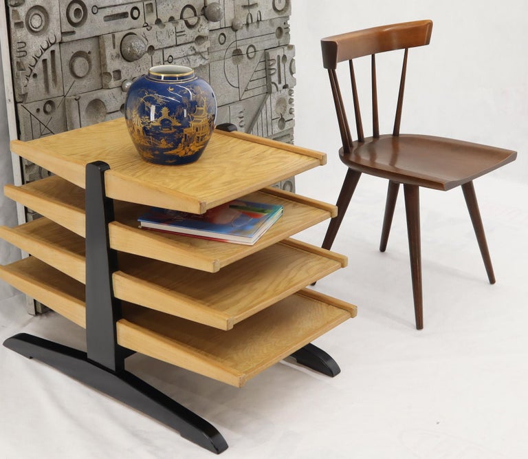Mid-Century Modern Oak 4-Tier Magazine Rack Stand Shelf Storage at ...