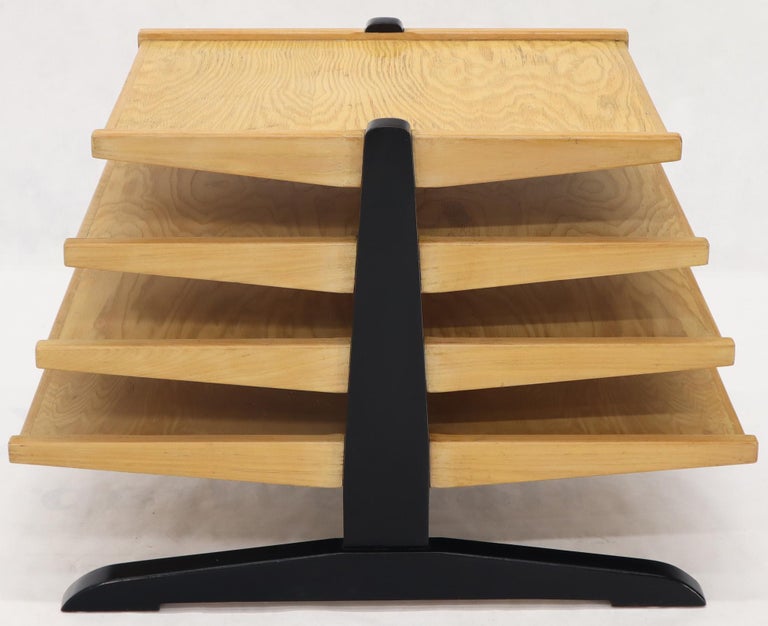 Mid-Century Modern Oak 4-Tier Magazine Rack Stand Shelf Storage at ...