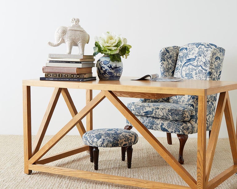 Mid-Century Modern Oak Architectural Writing Table Desk at 1stDibs
