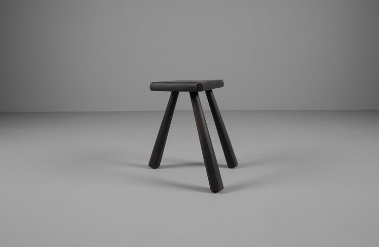 Mid-Century Modern oak work stool from the French province, 1960s. For ...