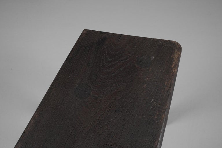 Mid-Century Modern oak work stool from the French province, 1960s. For ...