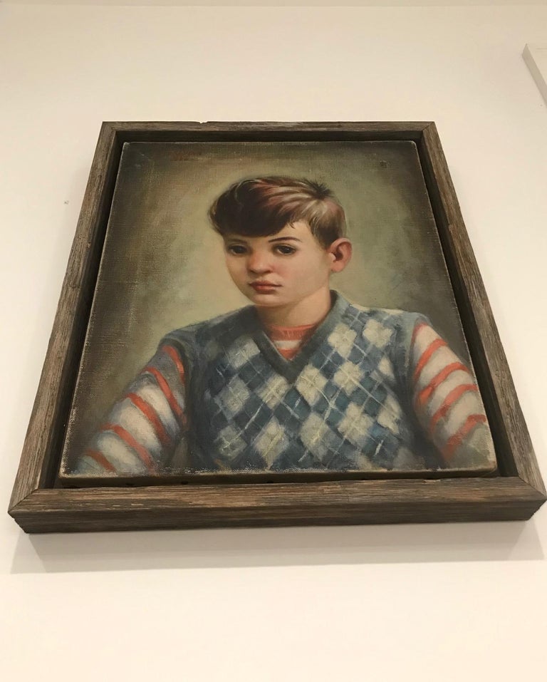 Mid-Century Modern Oil Painting, Portrait of Boy by Robert Rukavina ...