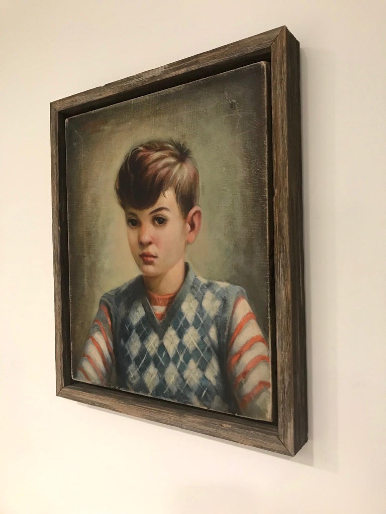 Mid-Century Modern Oil Painting, Portrait of Boy by Robert Rukavina ...