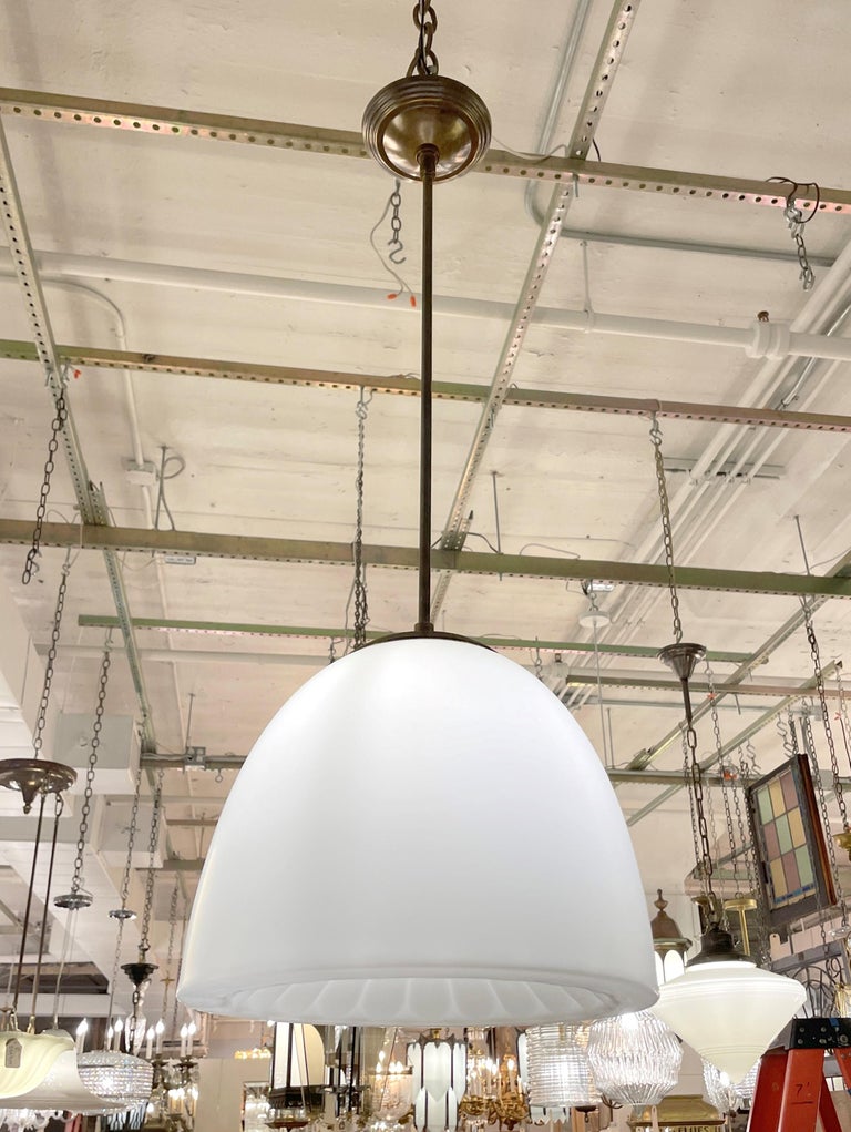 Mid-Century Modern Opaline Globe Brass Pendant Light For Sale at 1stDibs