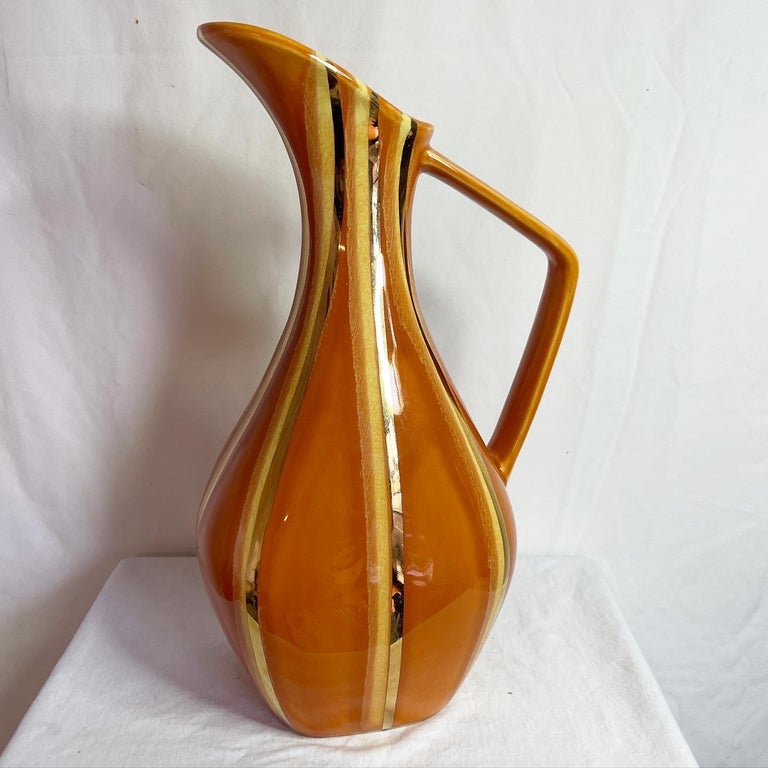 Mid-Century Modern Orange, Gold and Yellow Pitcher, Continental ...
