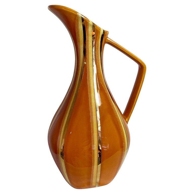 Mid-Century Modern Orange, Gold and Yellow Pitcher, Continental ...