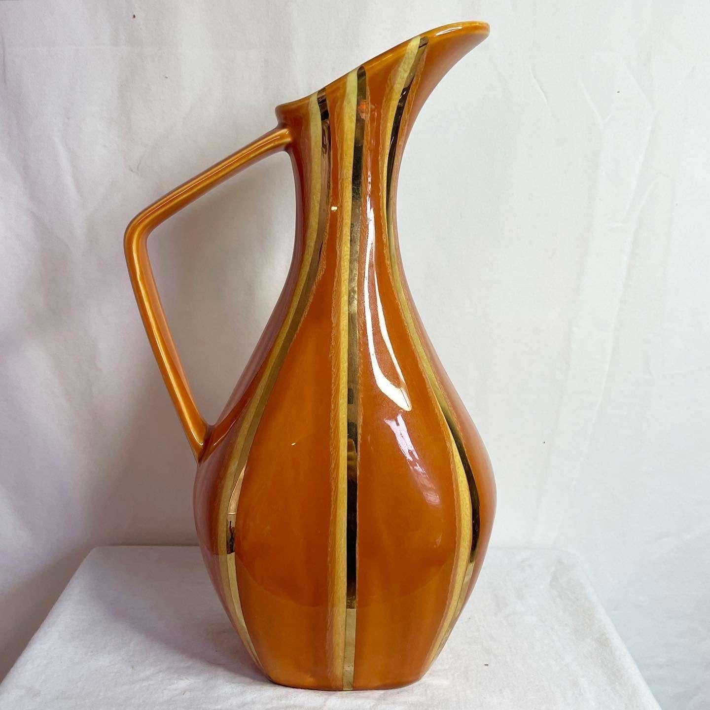 Mid Century Modern Orange, Gold and Yellow Pitcher, Continental ...