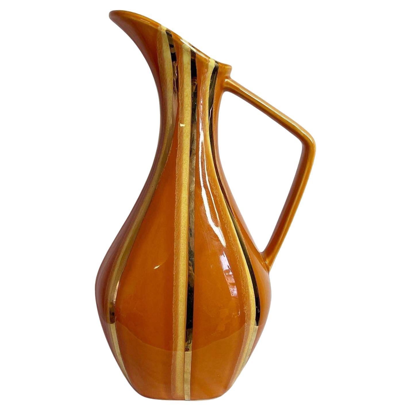Mid Century Modern Orange, Gold and Yellow Pitcher, Continental ...