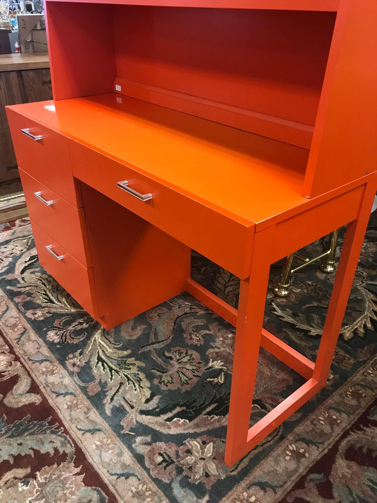 Mid-Century Modern Orange Lacquer Writing Desk Bookcase Secretary at ...