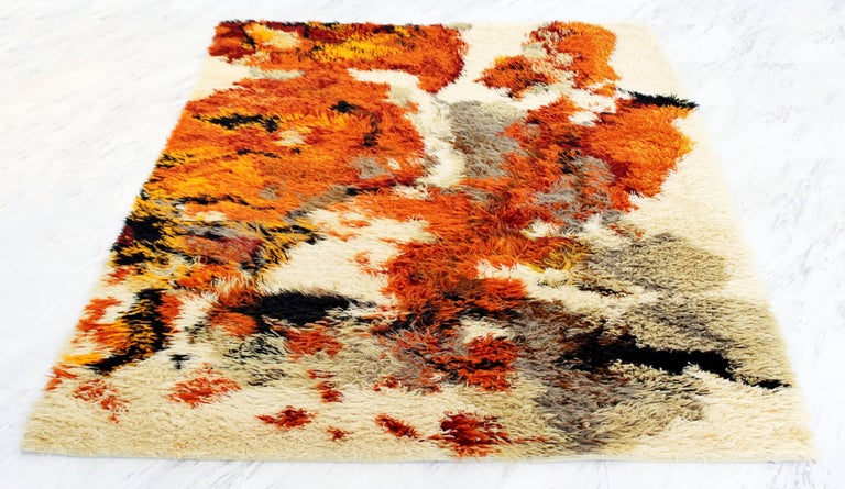 Mid-Century Modern Orange Red Gray Shag Rya Area Rug Carpet, 1970s at ...