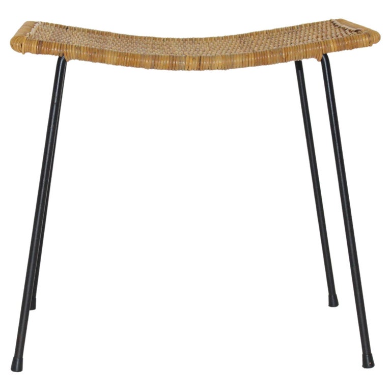 Mid-Century Modern Organic Vintage Rattan Metal Stool, 1950s, Austria ...