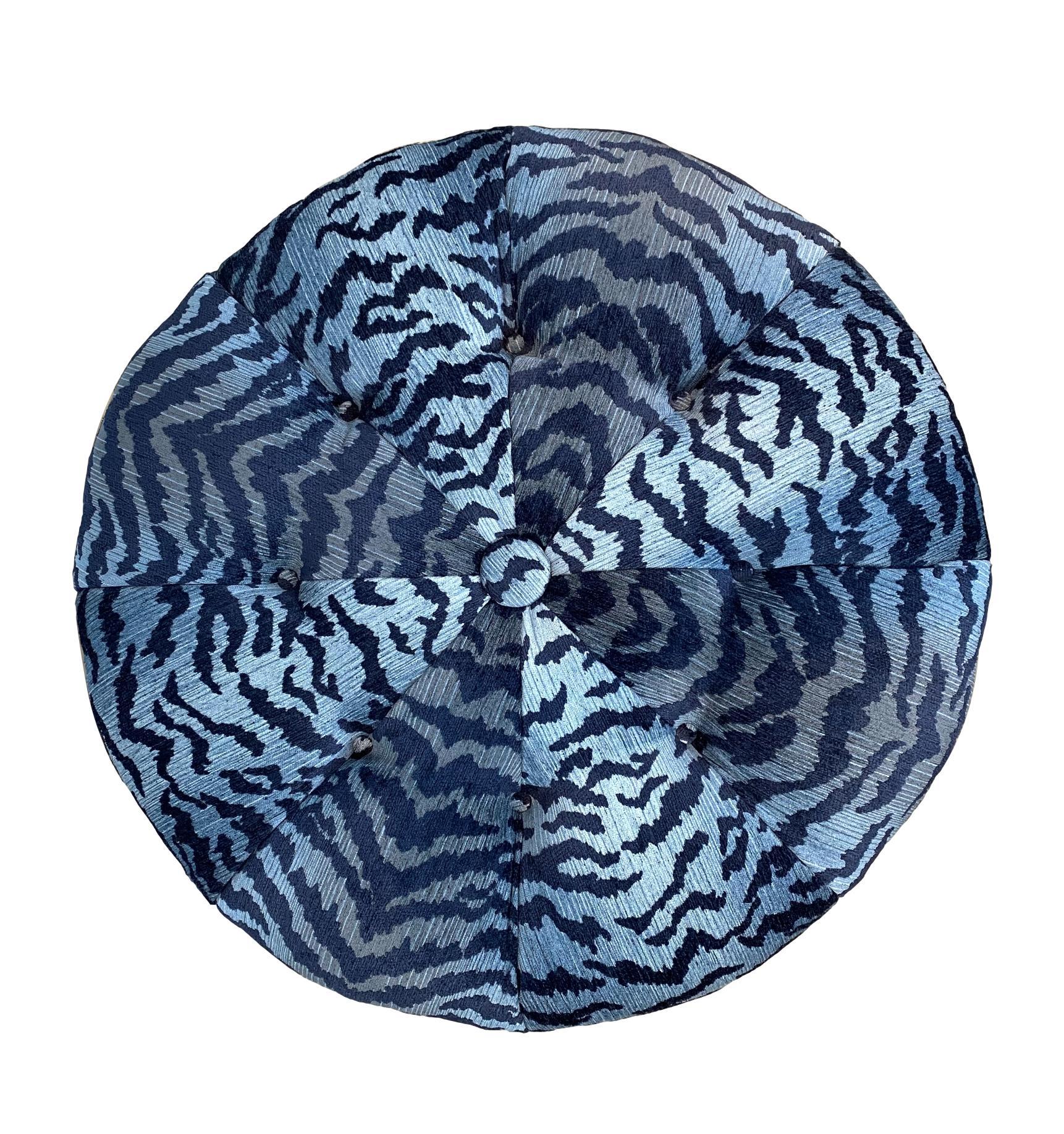 Mid-Century Modern Ottoman, circa 1950s Newly Upholstered in Blue Tiger ...