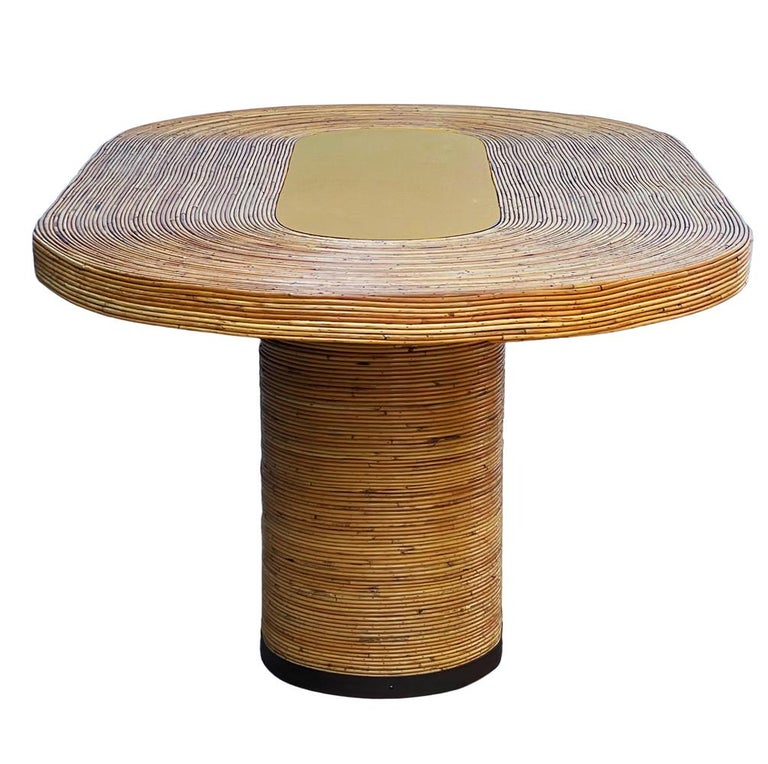 Mid-Century Modern Oval Dining Table in Bamboo and Brass For Sale at ...