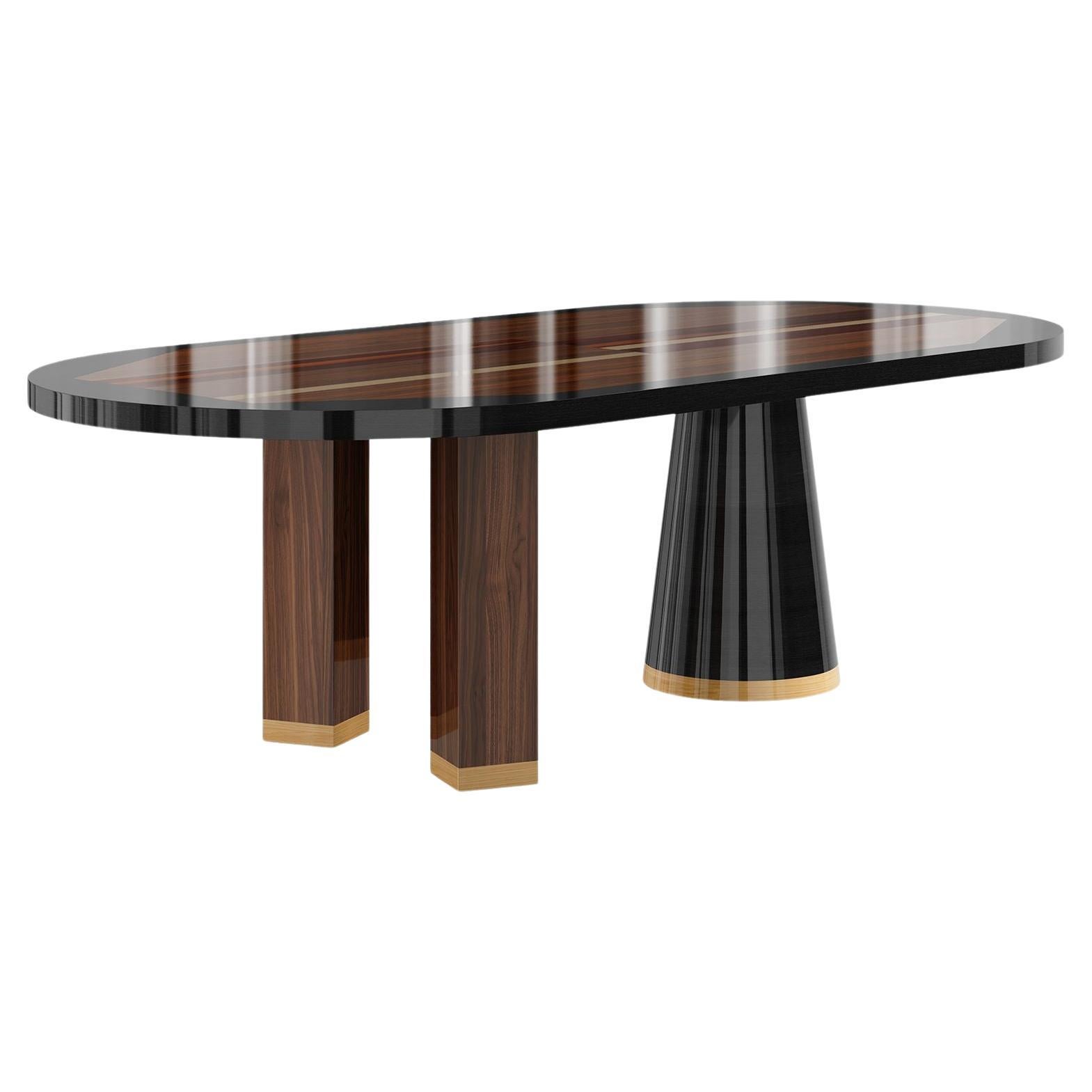 Mid-Century Modern Oval Dining Table Wood Marquetry Three Geometric ...