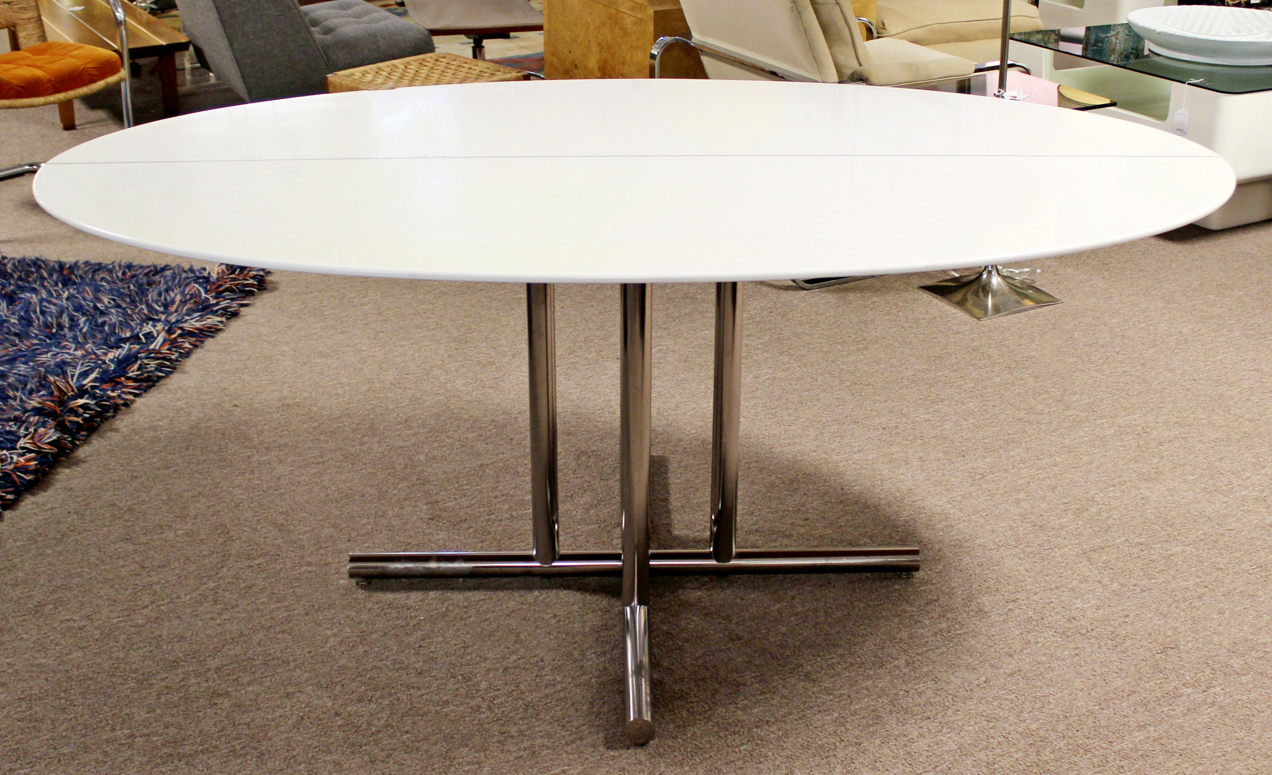 Mid-Century Modern Oval Vitrolite Style Chrome Base Dining Table Saporiti Era at 1stDibs