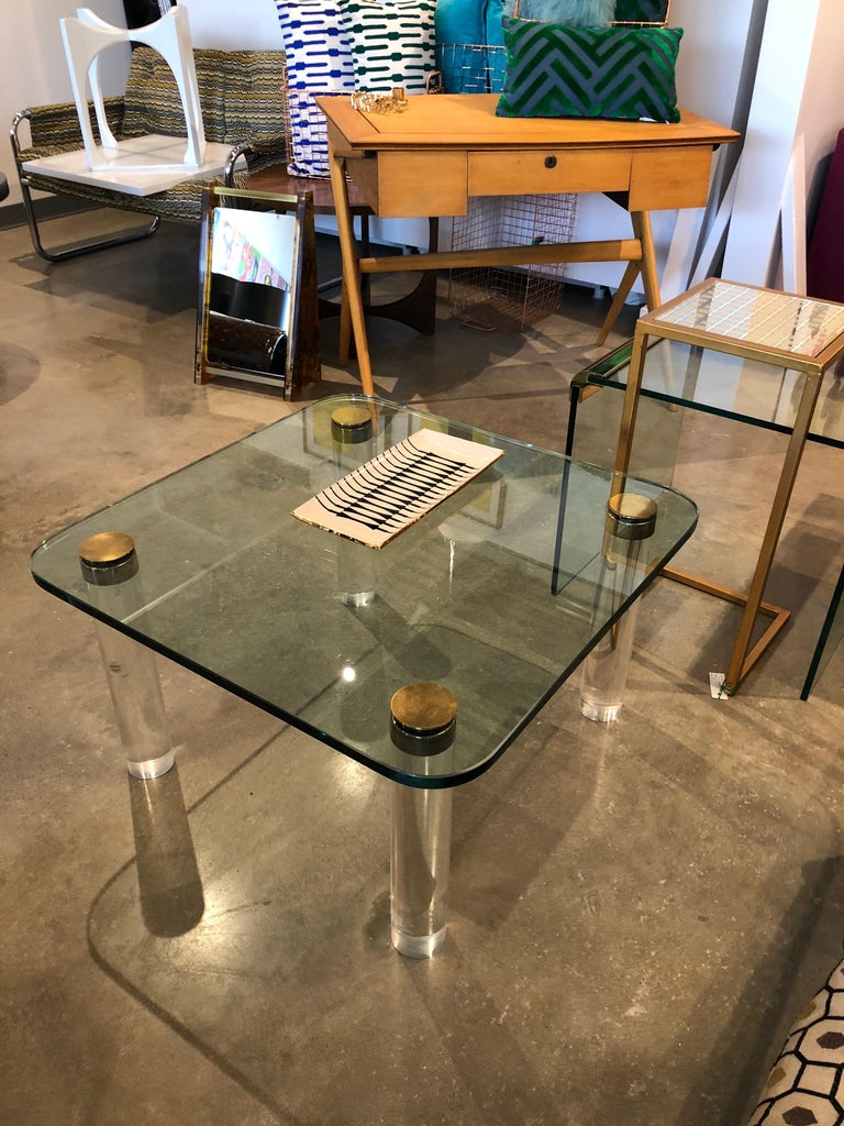 Mid-Century Modern Pace Glass, Brass and Lucite Occasional Table at 1stDibs