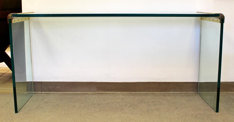 Mid-Century Modern Pace Waterfall Console Table Brass and Glass, 1970s ...