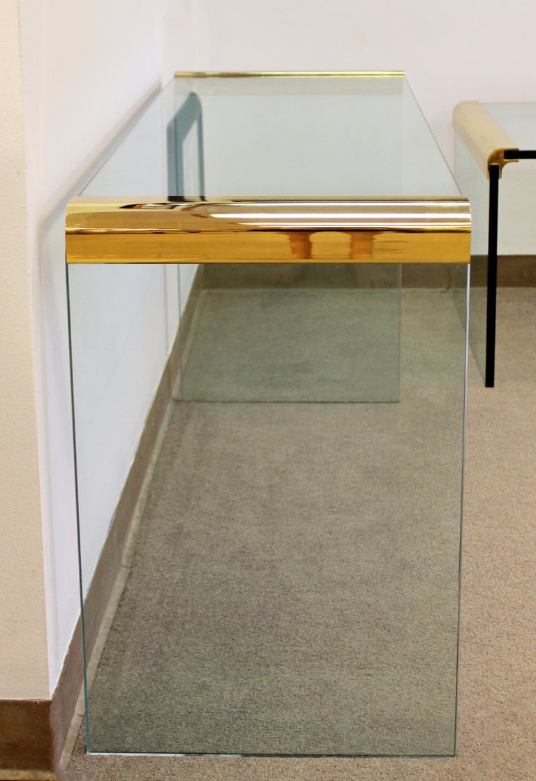Mid-Century Modern Pace Waterfall Console Table Brass and Glass, 1970s ...