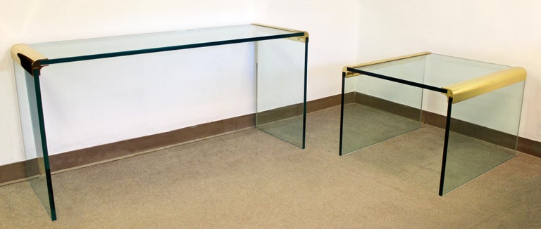 Mid-Century Modern Pace Waterfall Console Table Brass and Glass, 1970s ...