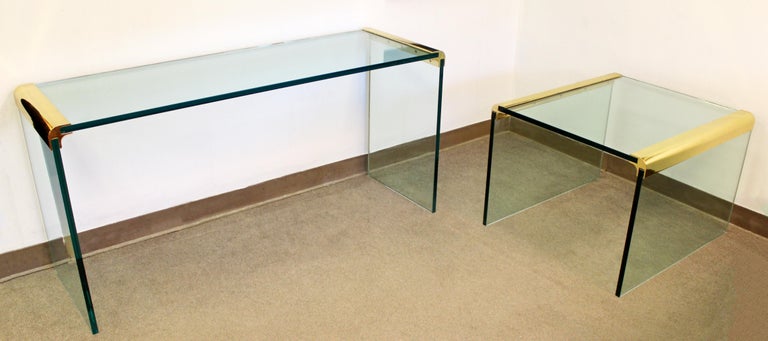 Mid-Century Modern Pace Waterfall Console Table Brass and Glass, 1970s ...