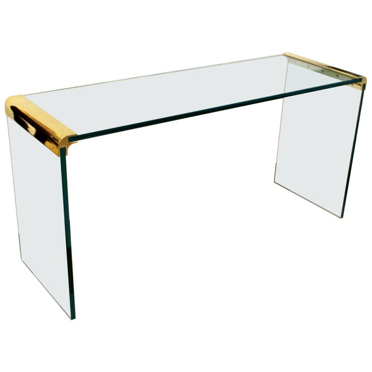 Mid-Century Modern Pace Waterfall Console Table Brass and Glass, 1970s ...