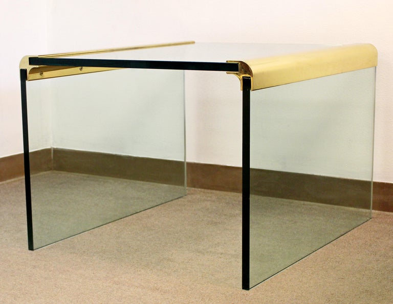 Mid-Century Modern Pace Waterfall Side End Table Brass and Glass, 1970s ...