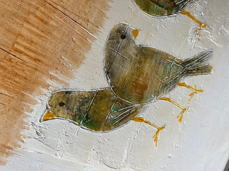 Mid-Century Modern Painting of Sun and Birds by Korean Artist Kyung Kim ...