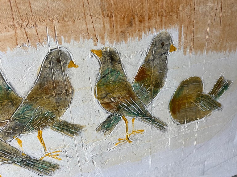 Mid-Century Modern Painting of Sun and Birds by Korean Artist Kyung Kim ...