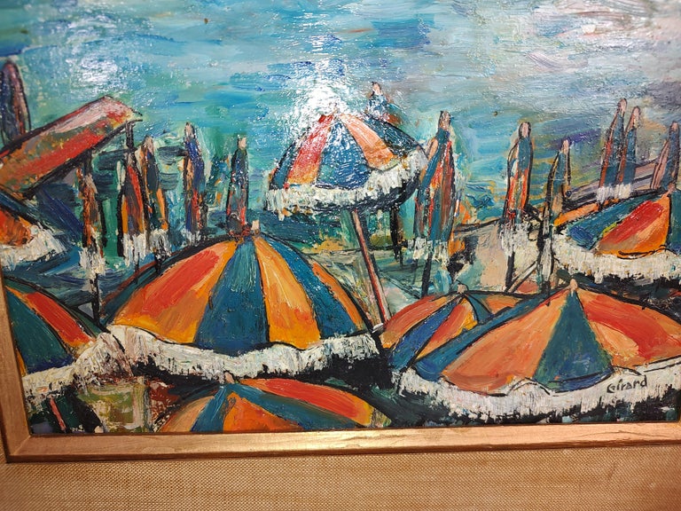 Mid-Century Modern Painting of the Riviera by French Artist S. Girard C ...