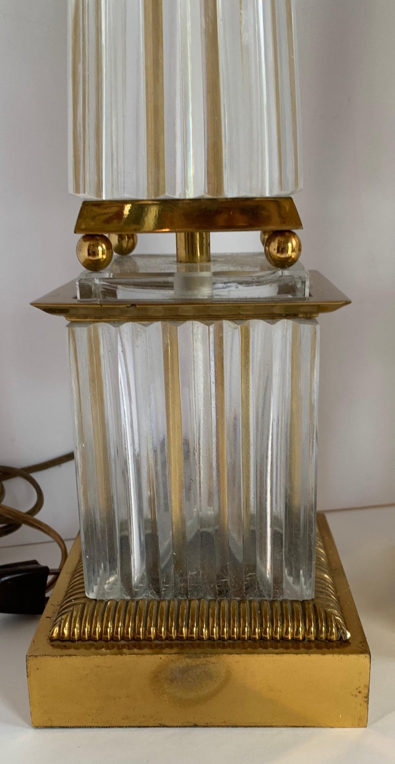 Mid-Century Modern Pair of Art Glass Crystal Pyramid Brass Bronze ...