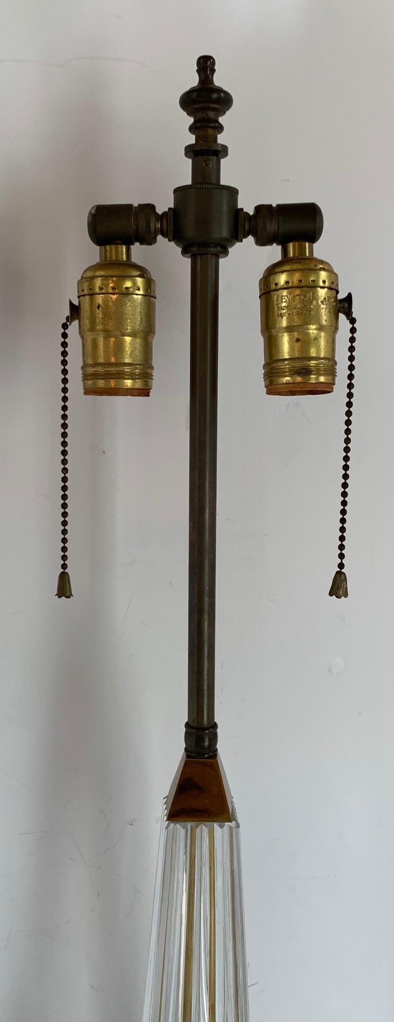 Mid-Century Modern Pair of Art Glass Crystal Pyramid Brass Bronze ...