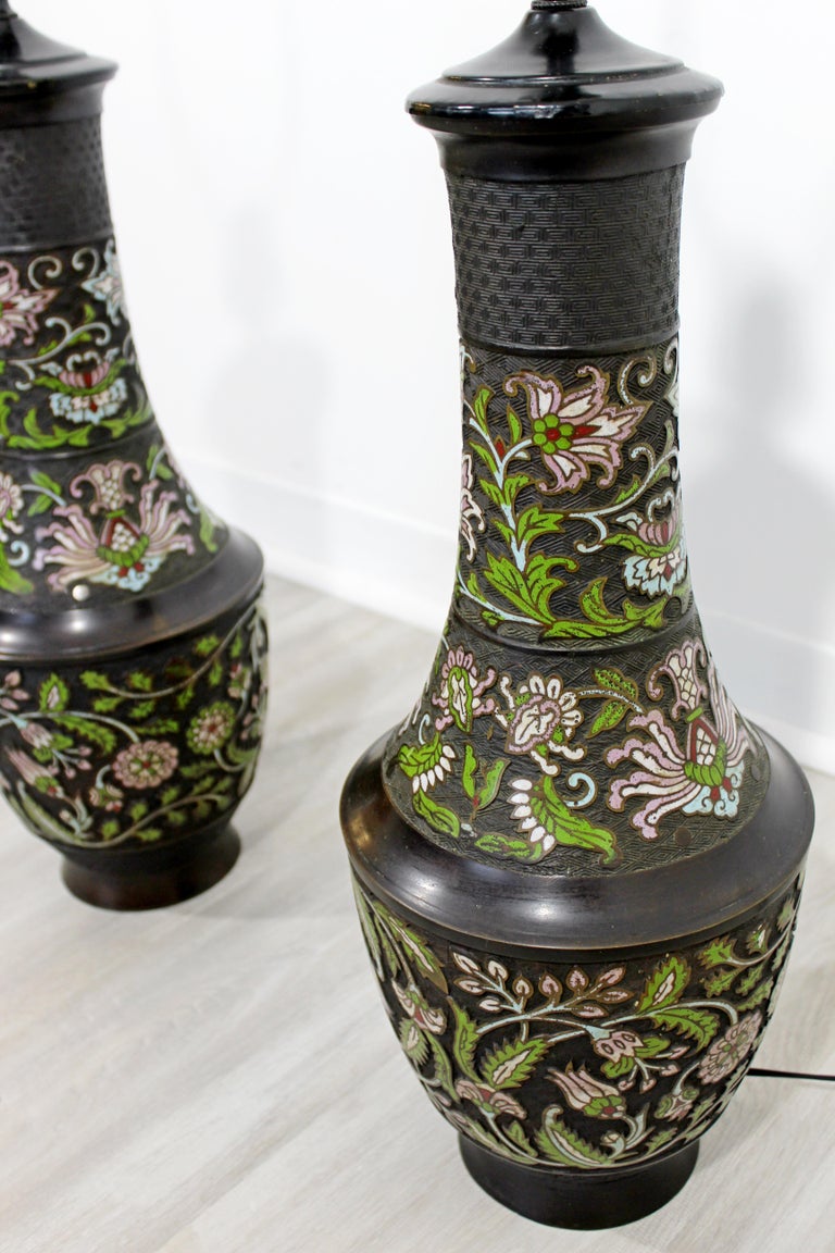Mid-Century Modern Pair of Large Bronze Gilt Cloisonne Table Lamps ...