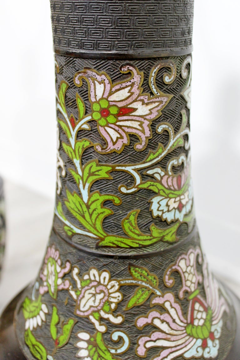 Mid-Century Modern Pair of Large Bronze Gilt Cloisonne Table Lamps ...