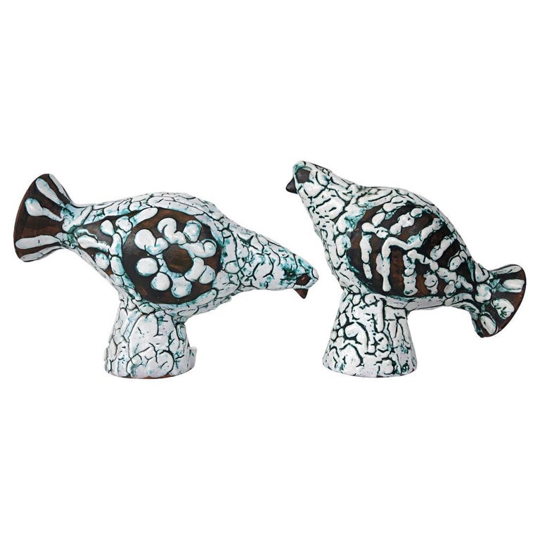 Mid-Century Modern Pair of Ceramic Birds with Beautiful Glaze Signed KW ...