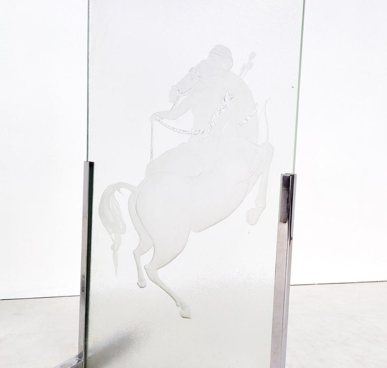 Mid-Century Modern Pair of Engraved Glass Panels, 1950s For Sale at 1stDibs