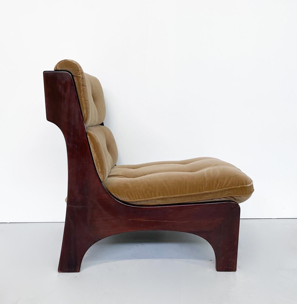 Mid-Century Modern Pair of Low Chairs, Teak and Velvet, Italy, 1960s ...