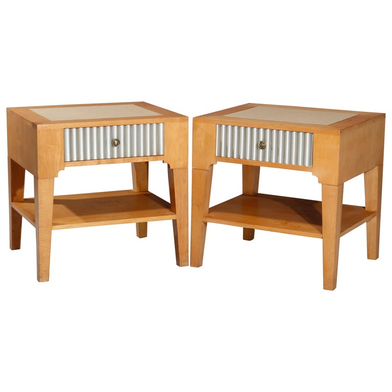 Mid-Century Modern Pair of Maple Single Drawer End Tables by Marbella ...