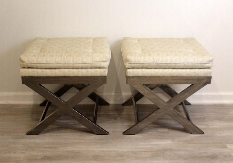 Mid-Century Modern Pair of x Base Polished Chrome Ottomans For Sale at ...