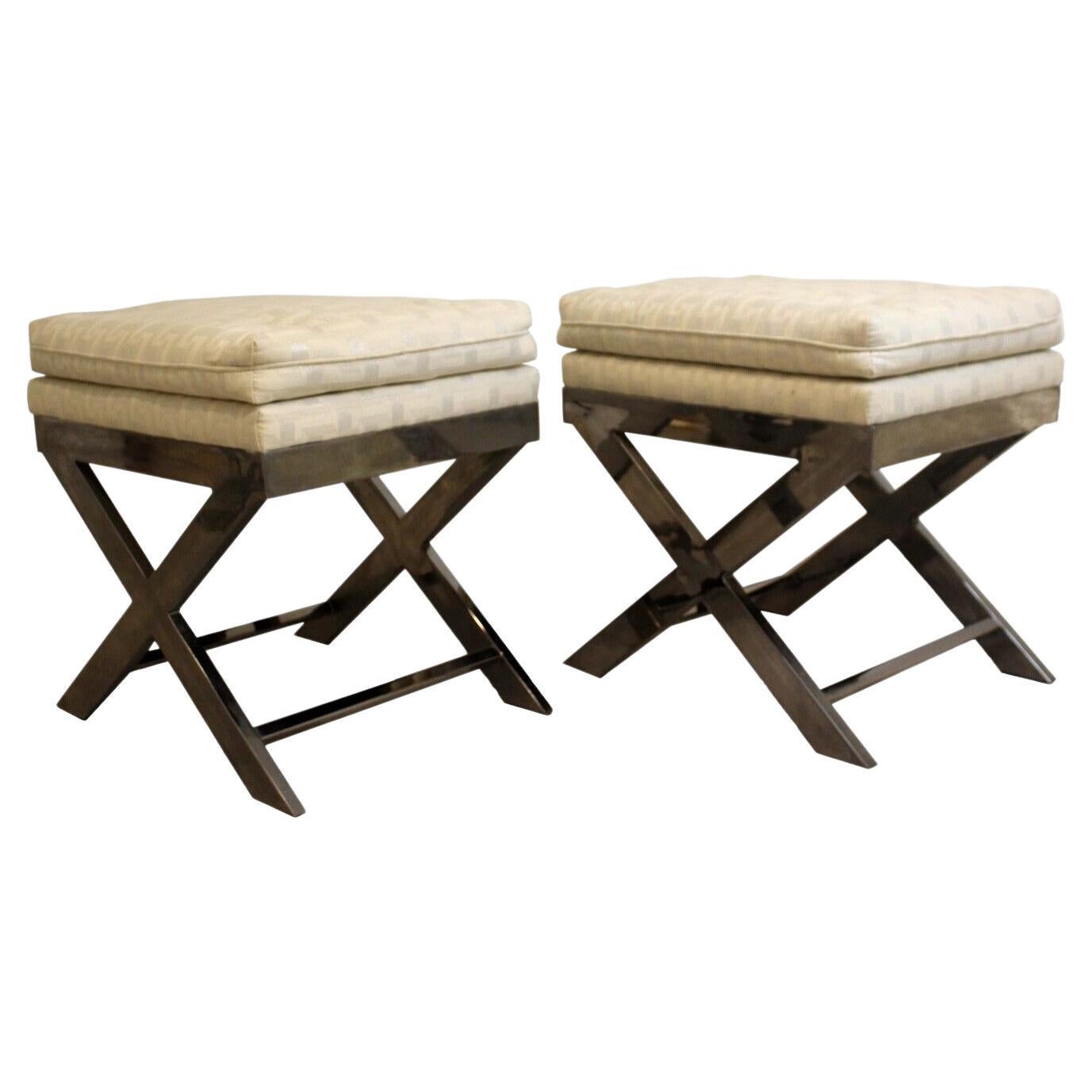 Pair of Chromed Mid-Century Modern Stools Ottomans For Sale at 1stDibs
