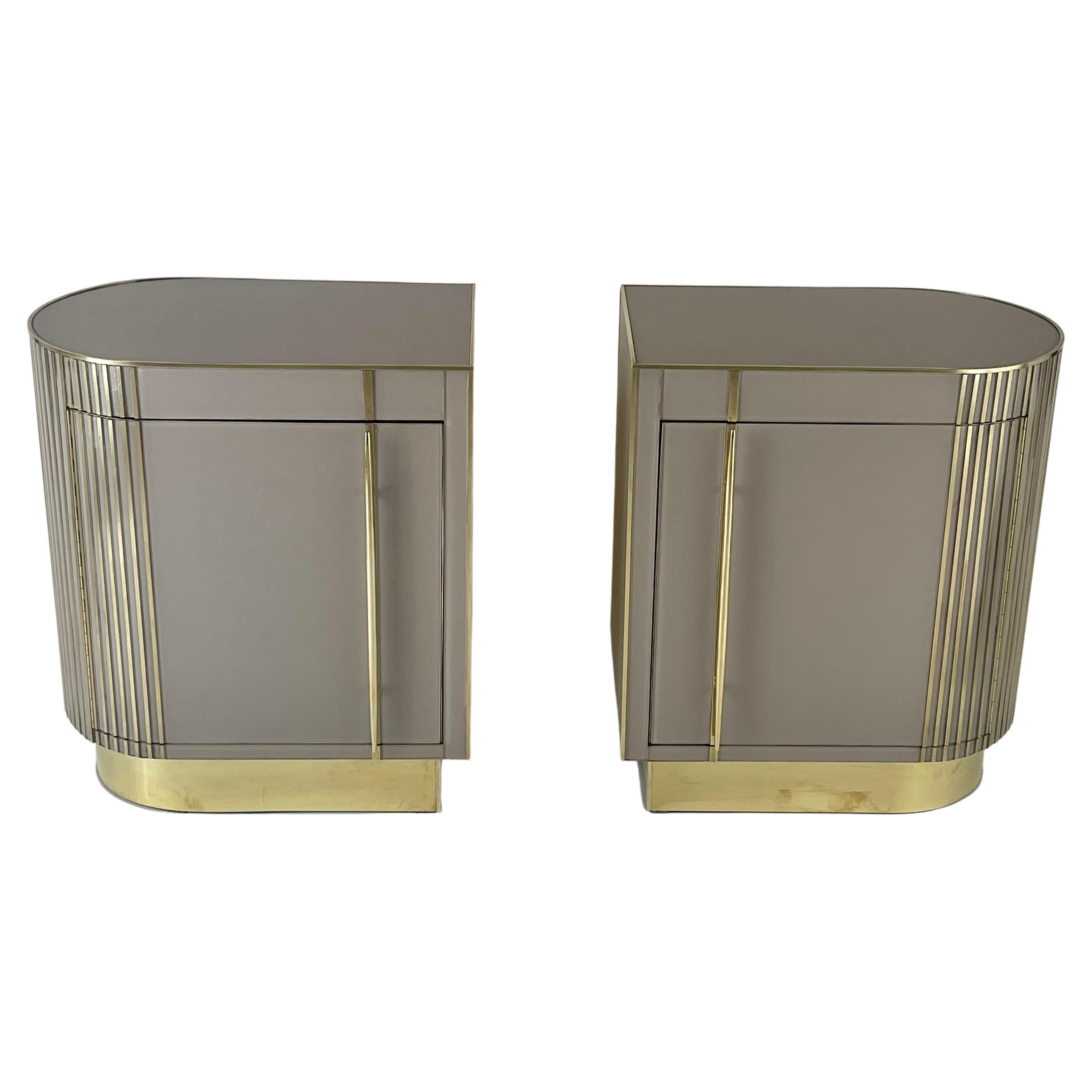 Pair of Brass and Opaline Glass Night Stands/Little Console Tables ...