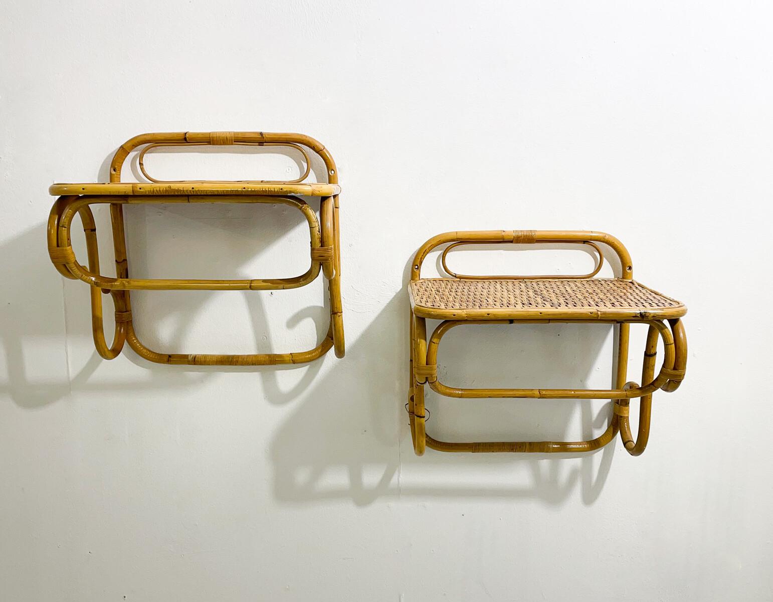 Mid-Century Modern Pair of Rattan Shelves, 1960s For Sale at 1stDibs