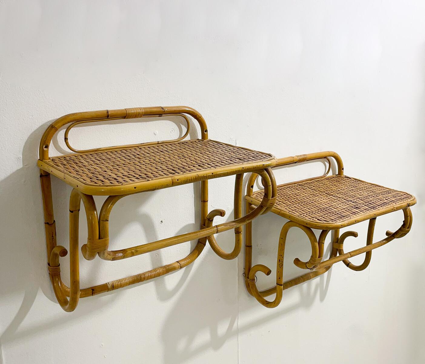 Mid-Century Modern Pair of Rattan Shelves, 1960s For Sale at 1stDibs
