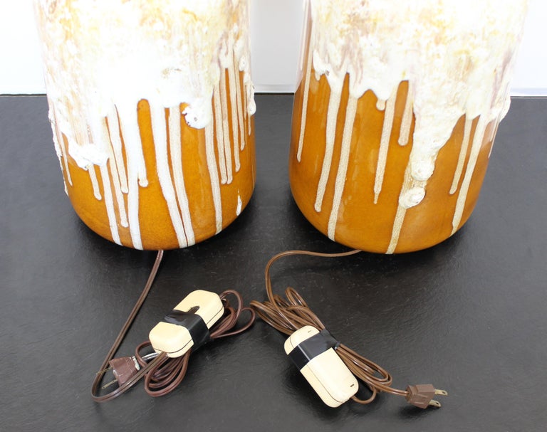 Mid-Century Modern Pair of Root Beer Float Drip Glaze Ceramic Table ...