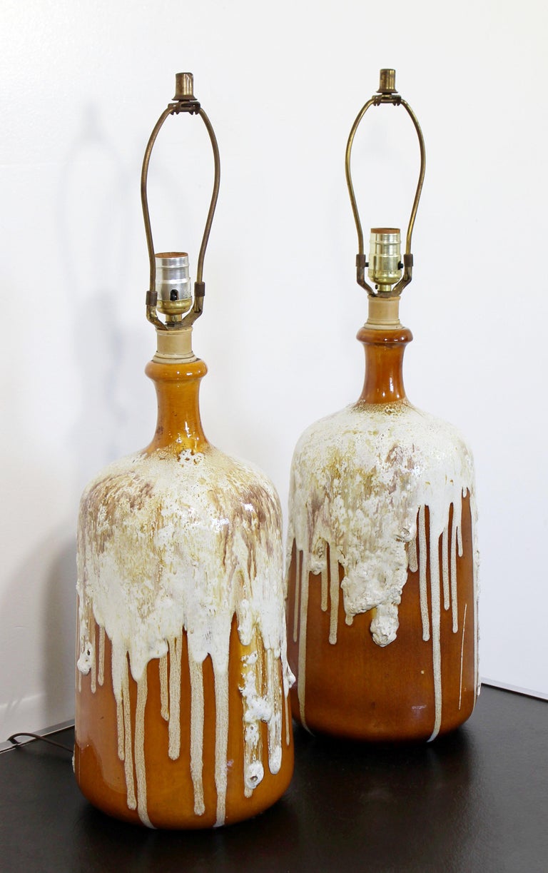 Mid-Century Modern Pair of Root Beer Float Drip Glaze Ceramic Table ...