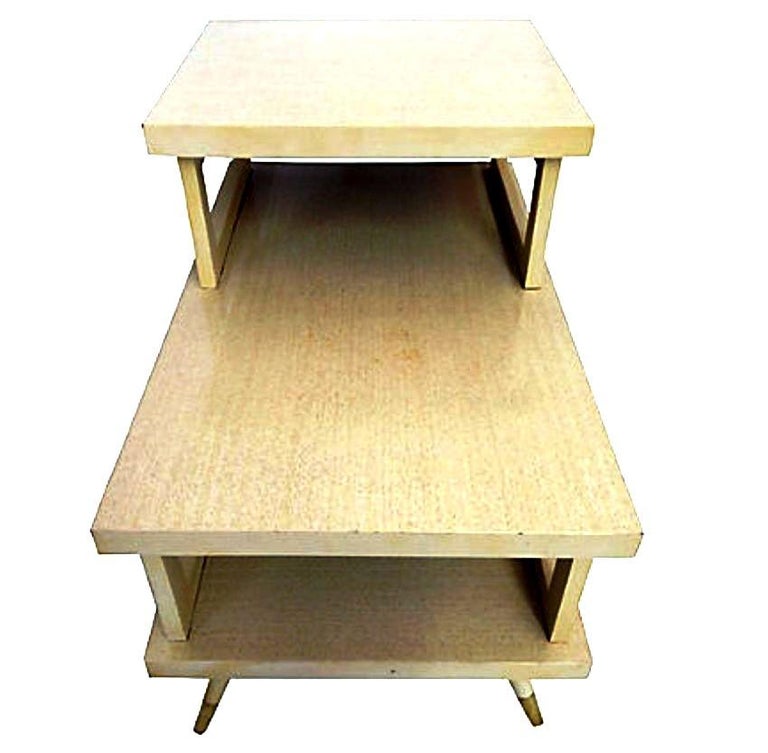 Mid-Century Modern Pair of Wood Laminate and Brass Three-Tier Side ...