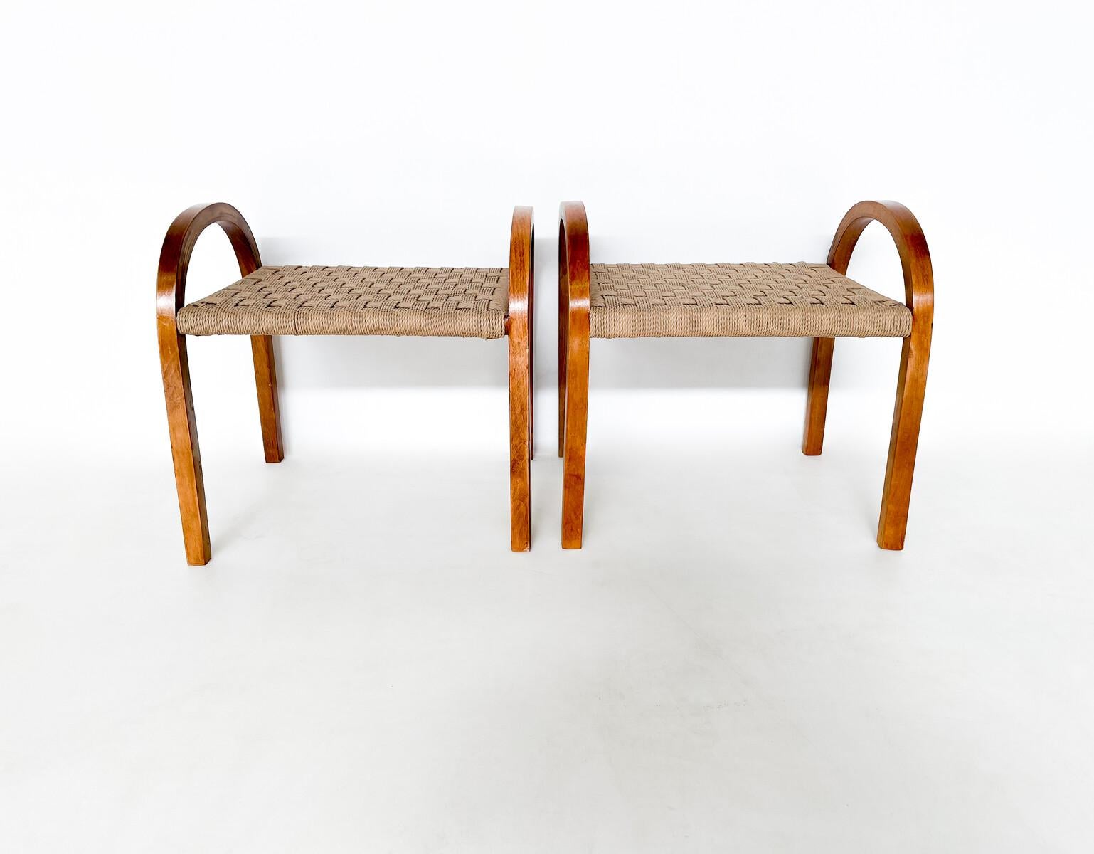 Mid-Century Modern Pair of Wooden Stools For Sale at 1stDibs