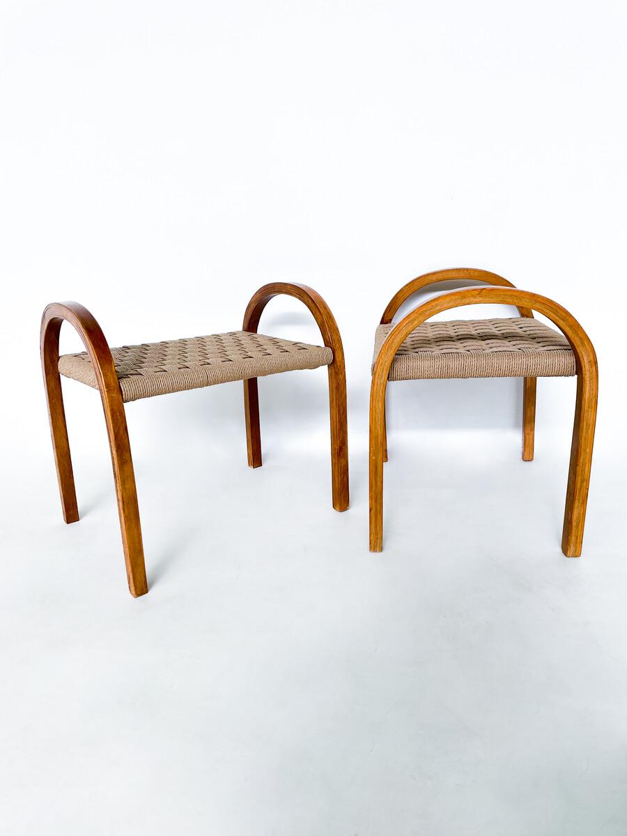 Mid-Century Modern Pair of Wooden Stools For Sale at 1stDibs