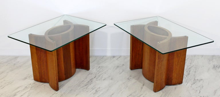 Mid-Century Modern Pair Sculptural Wood Glass Side End Tables at 1stDibs