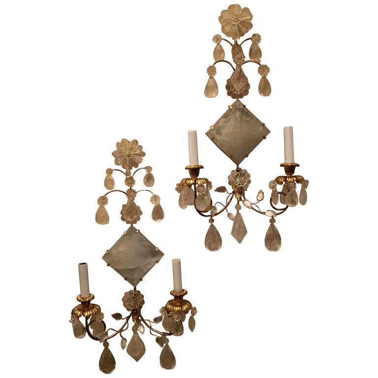 Mid-Century Modern Pair Transitional Gold Leaf Rock Crystal Diamond ...