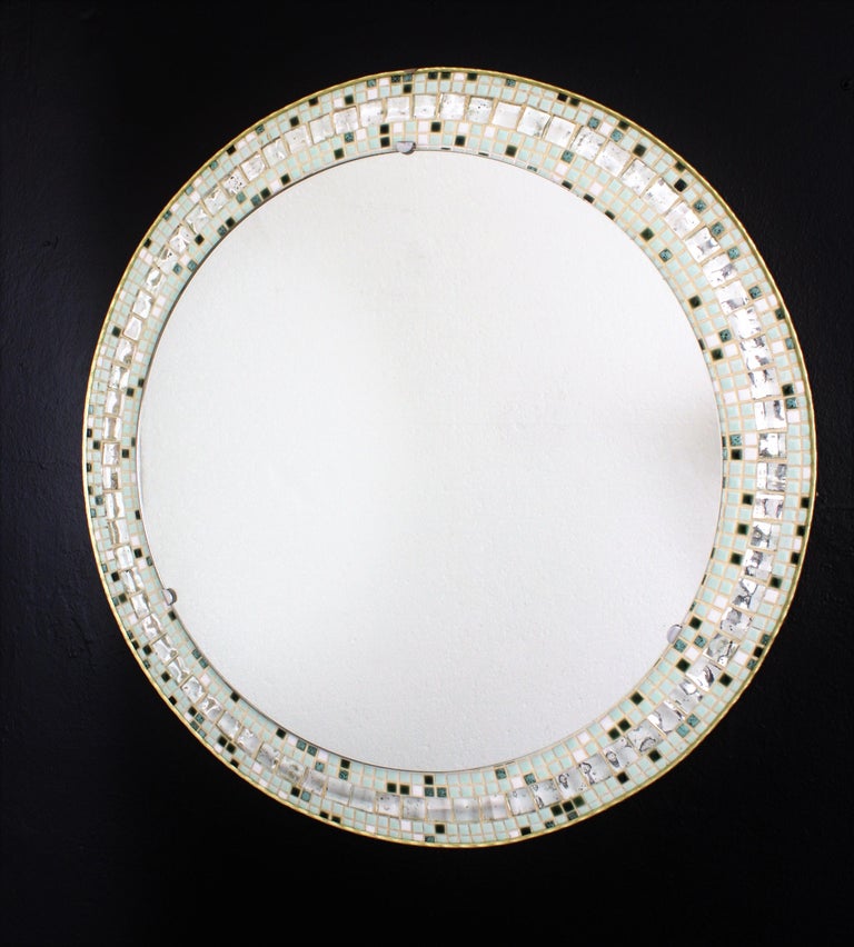 Mid-Century Modern Pastel Color Ceramic and Mirror Tiles Mosaic Round ...